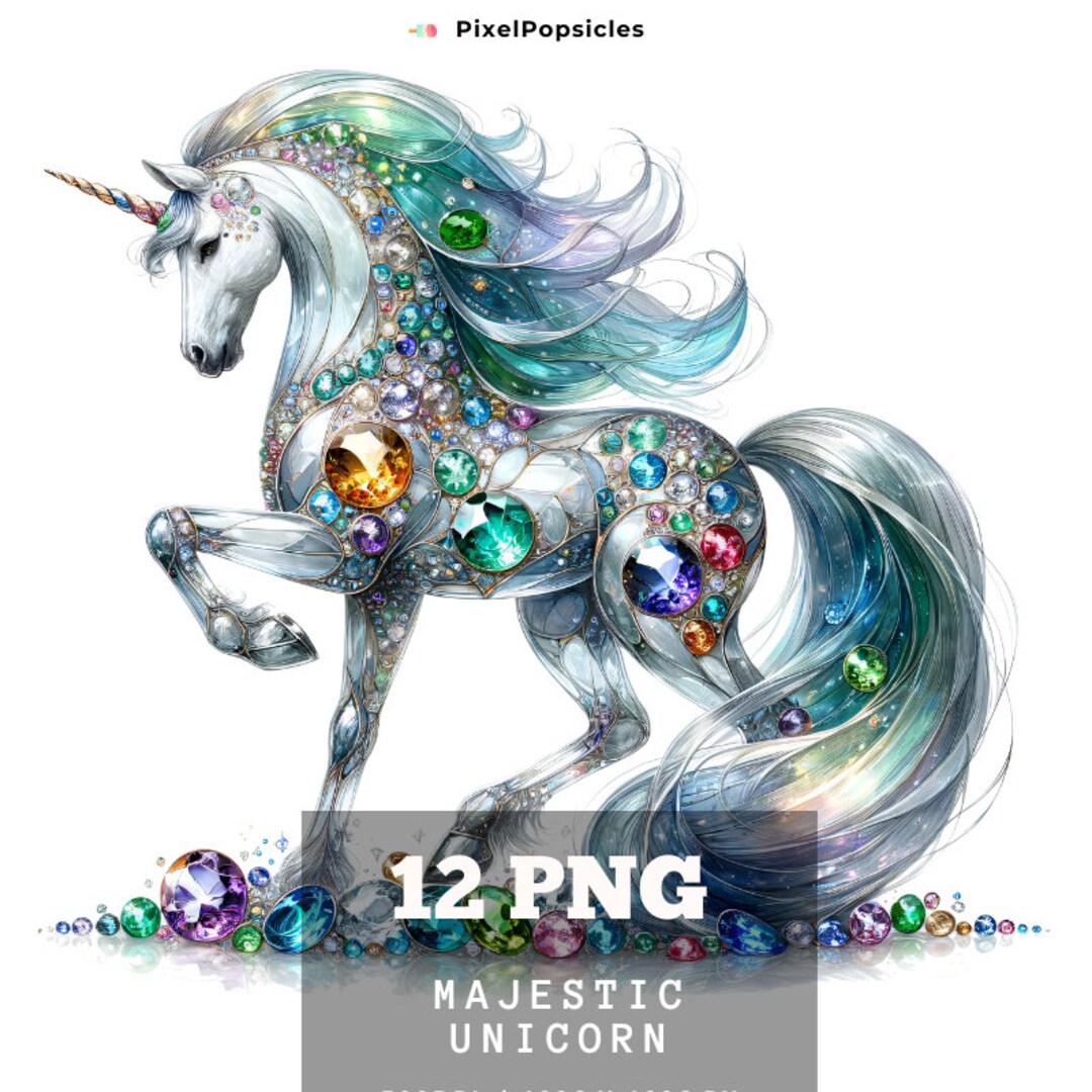Set of 10 Png, Gemstone Unicorn Clipart,10 High Quality Png, Digital ...