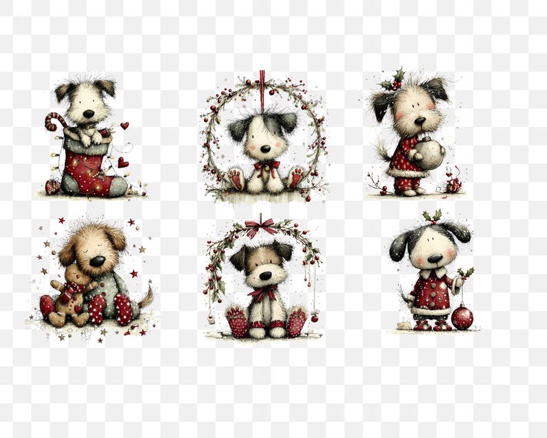 Watercolor Christmas Puppies Clipart: Holiday Puppy PNG (digital ...