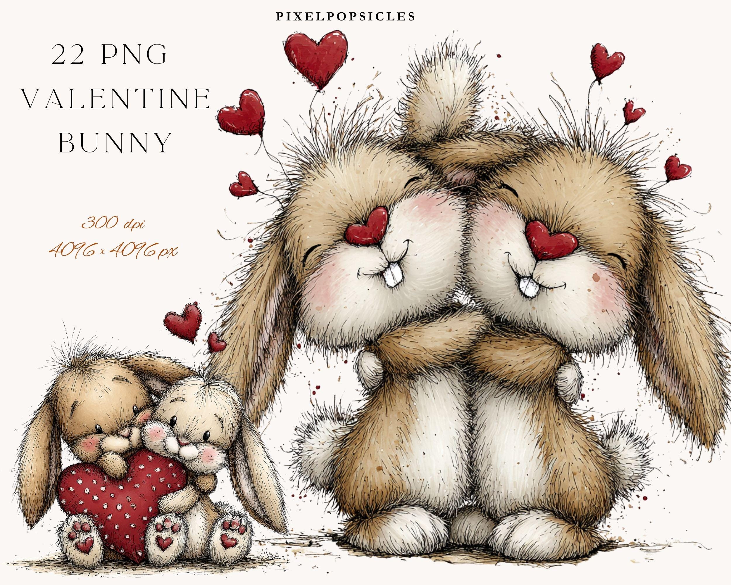 Watercolor Valentine Bunny Clipart Set: Commercial Use Graphics for ...
