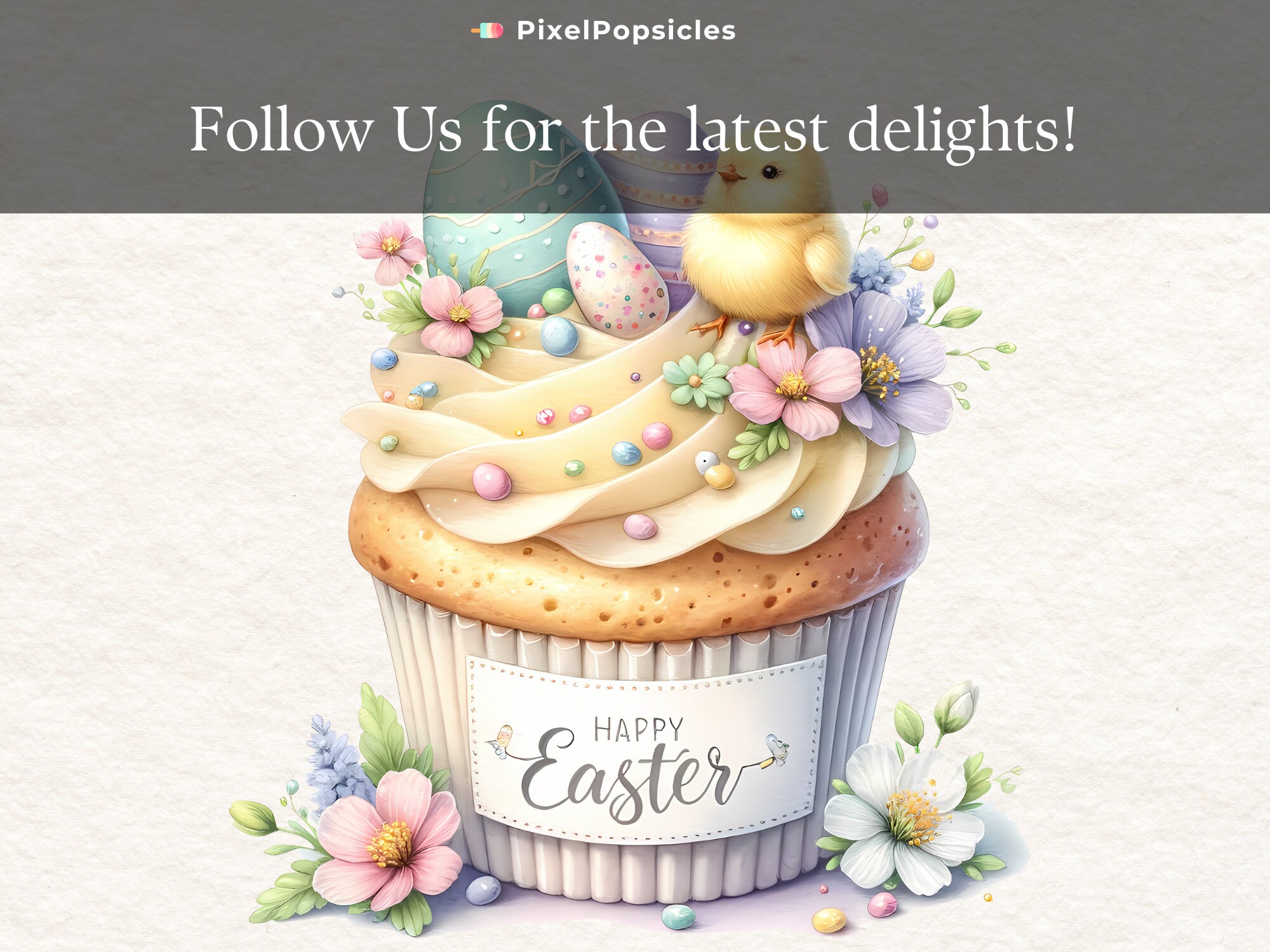 Watercolor Easter Cupcake Clipart Set: Floral Dessert PNG (digital ...