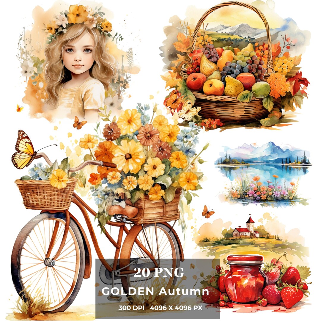 Watercolor Autumn Clipart Bundle: Fall Leaves, Pumpkins, PNG Graphics ...