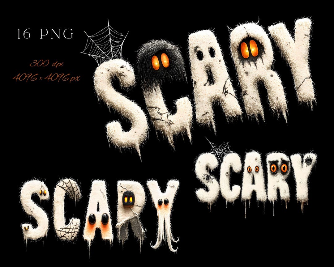 Scary Halloween PNG Text: Pumpkin Faces, Creepy Tree Letters (digital ...