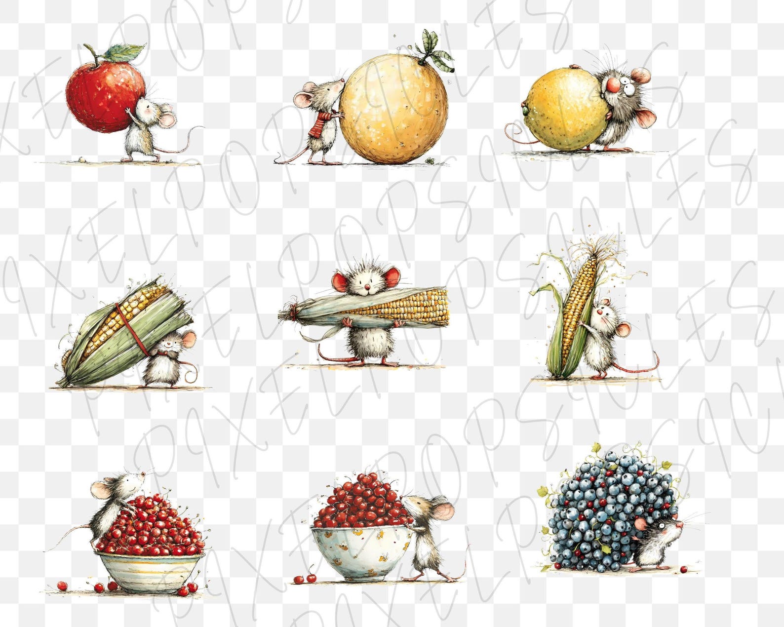 Mouse Clipart: 21 Whimsical Animal PNG Illustrations (digital Download ...