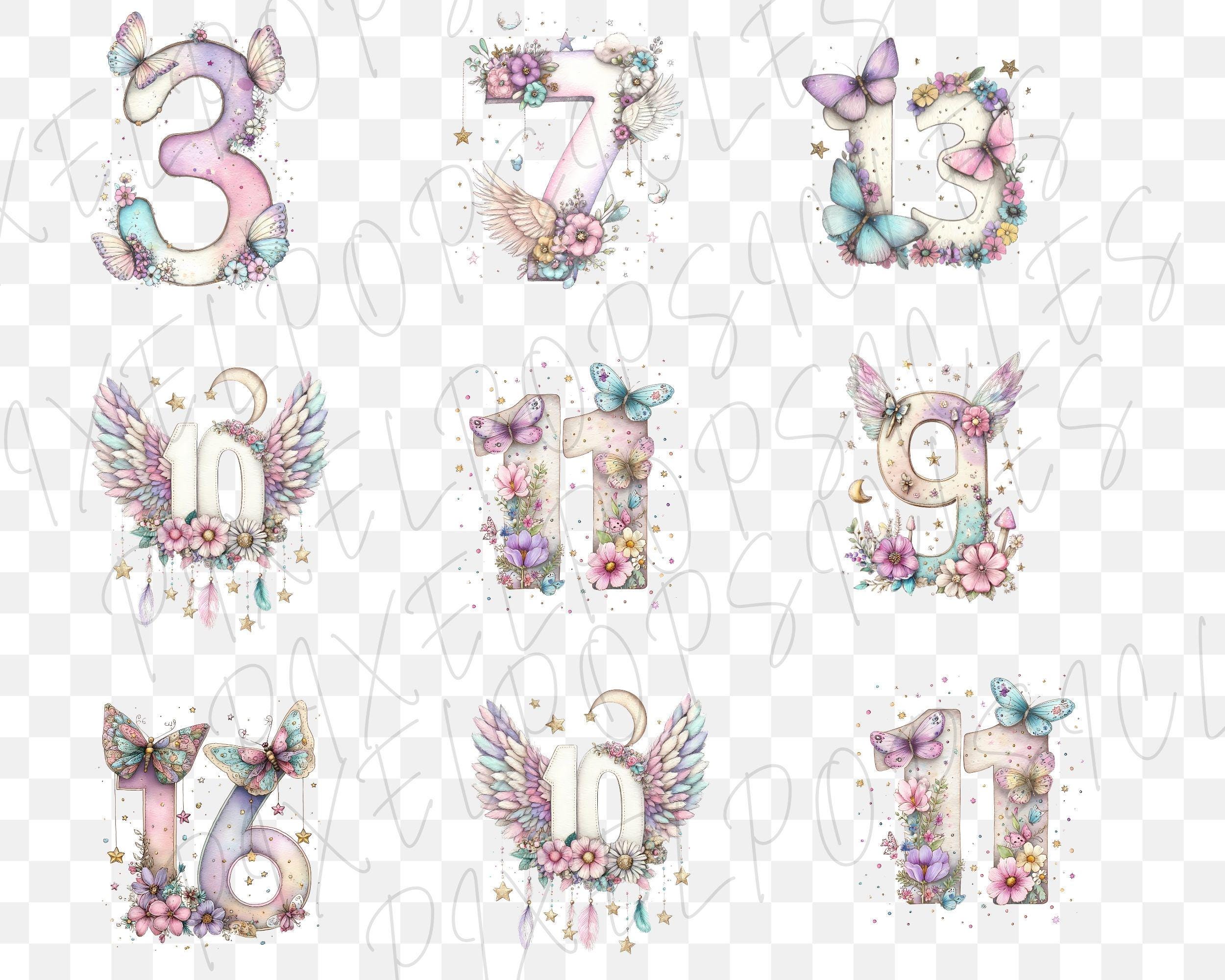 Watercolor Fairy Number Clipart: Birthday PNG Set (digital) - Etsy