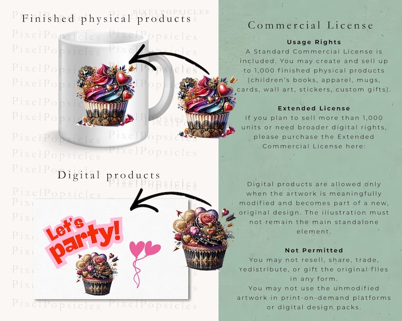 Valentine Cupcakes Clipart PNG Bundle - Elegant Treats Graphics for ...