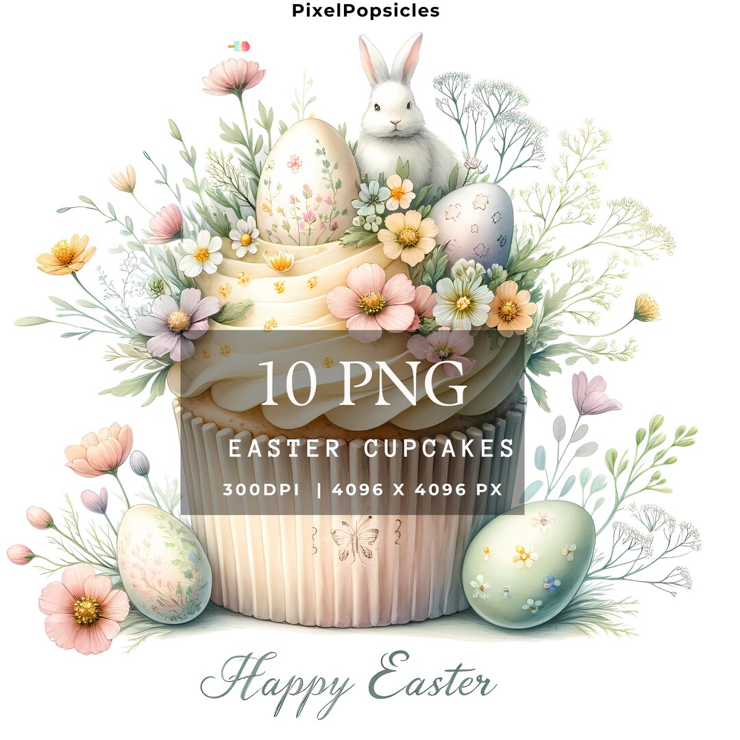 10 Easter Clipart Png, Easter Cupcakes Clipart, Watercolor Cupcake Set ...