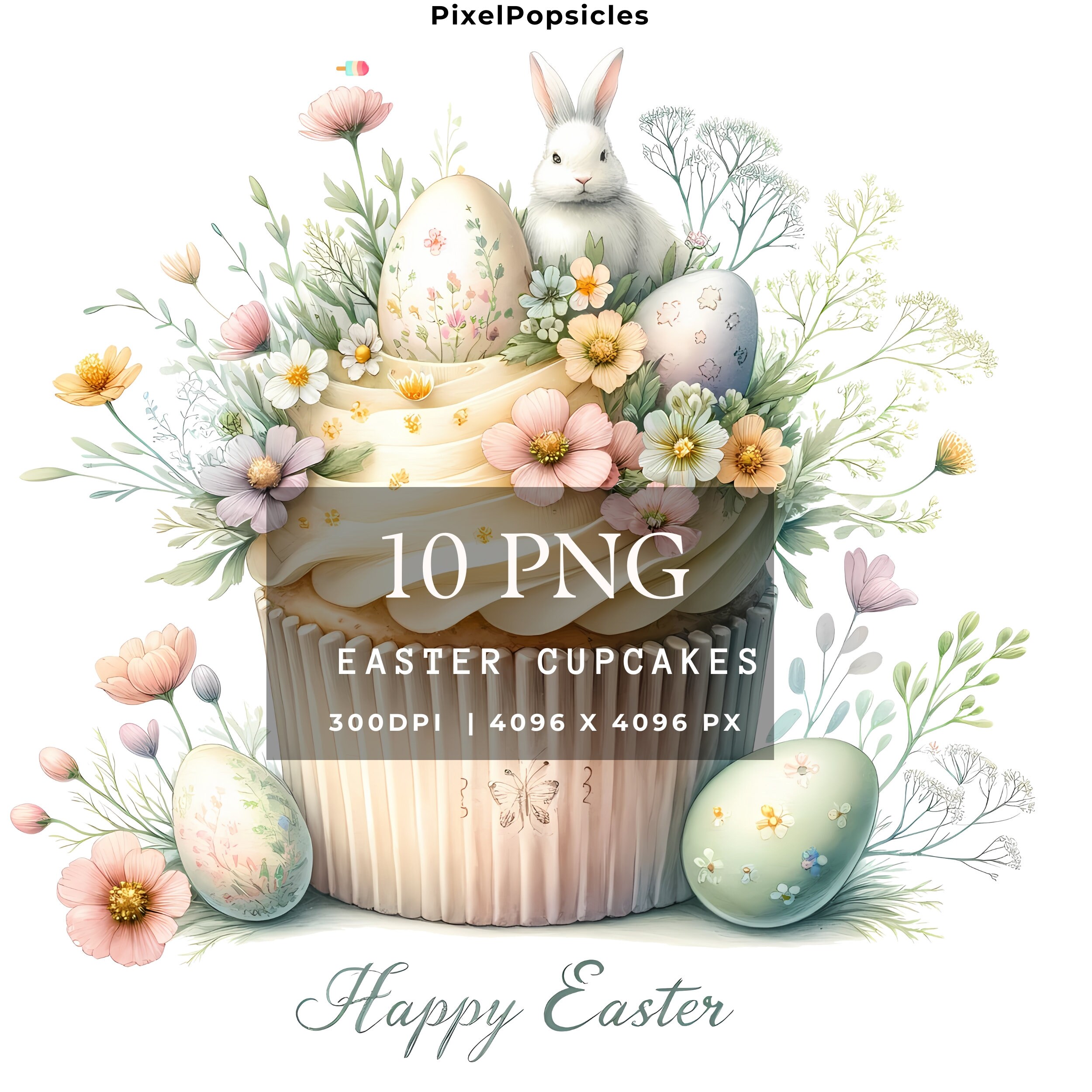 10 Easter Clipart Png, Easter Cupcakes Clipart, Watercolor Cupcake Set ...
