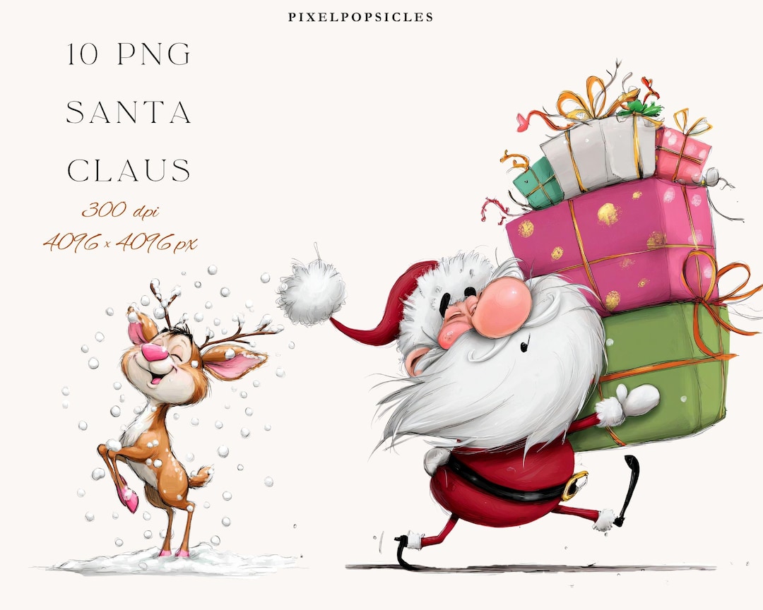 Santa & Reindeer Clipart Set: Festive Holiday Graphics (PNG, Download ...