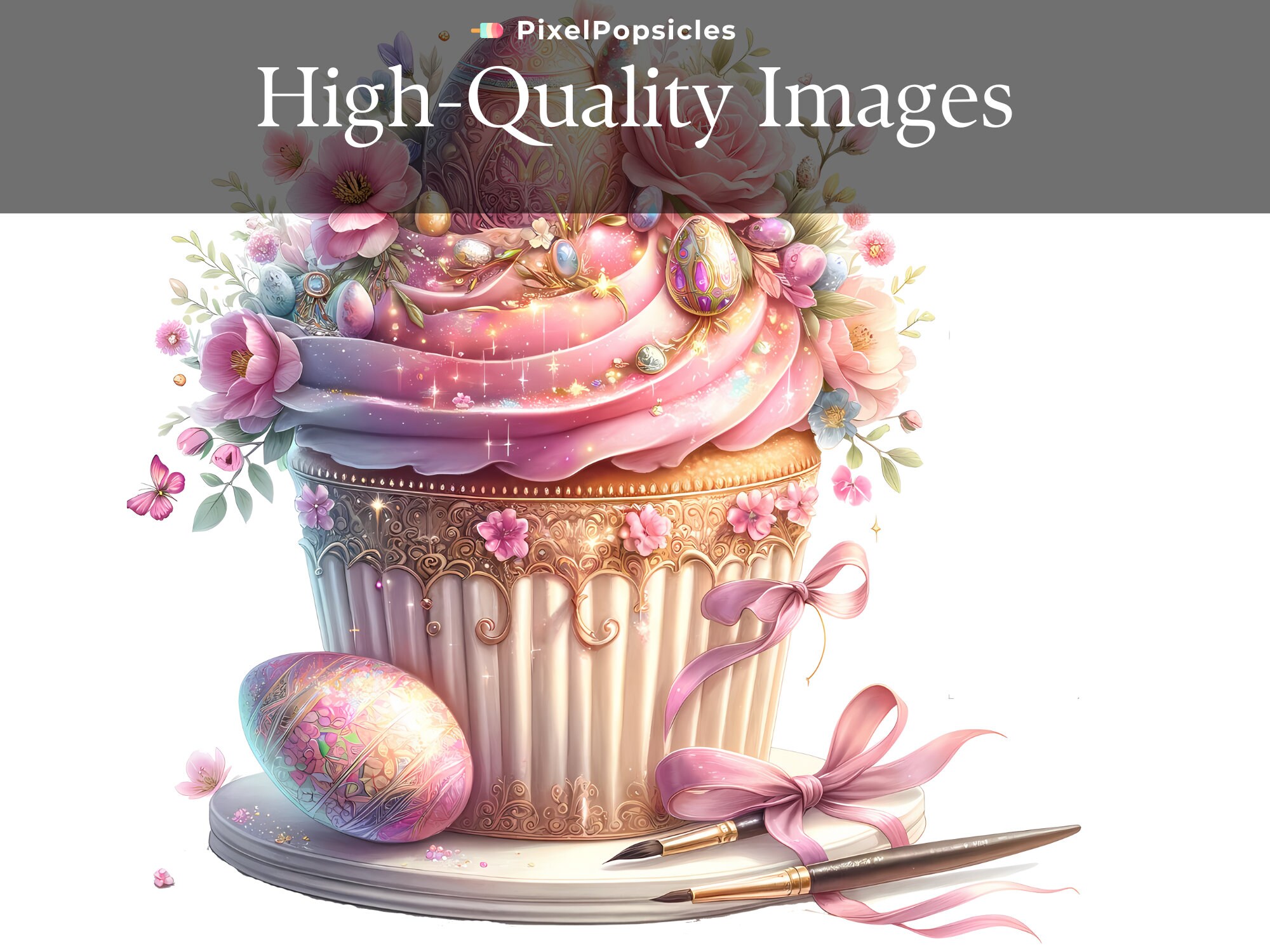16 Glittering Easter Cupcake Clipart Png , Watercolor Cupcake Set ...