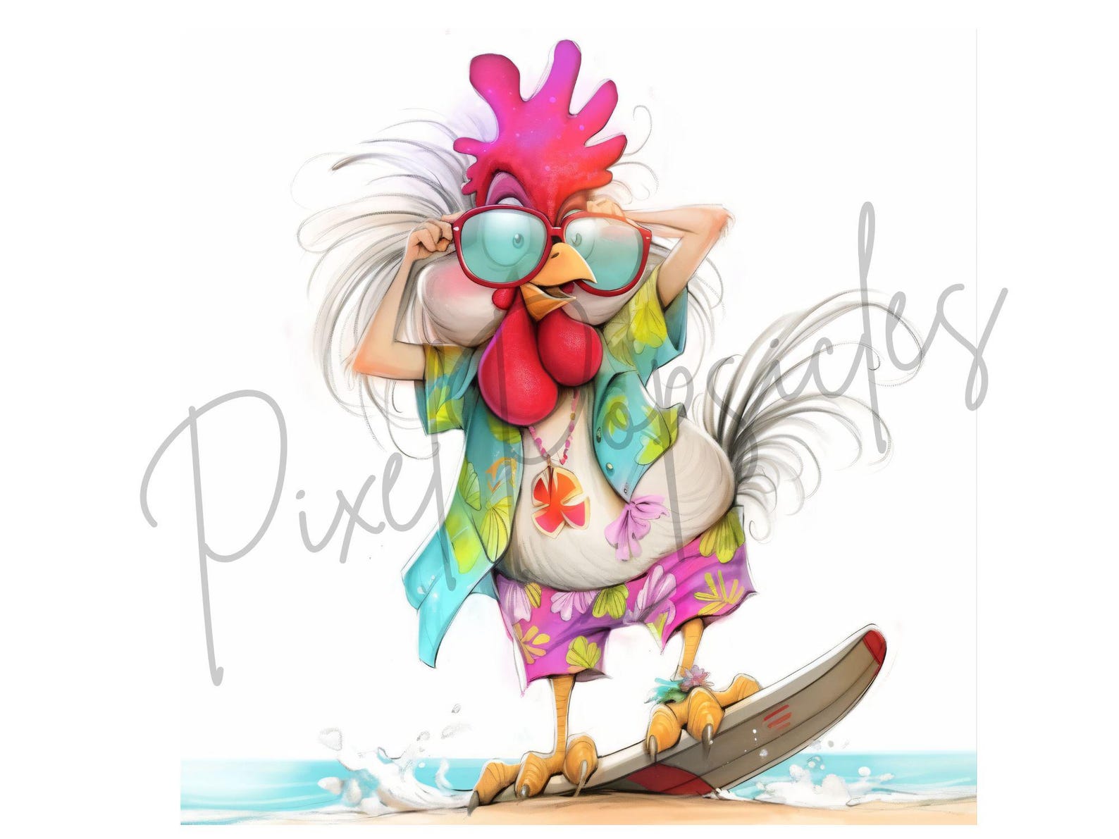 Funny Chicken Beach Clipart: Summer Hen JPG (digital Download) - Etsy