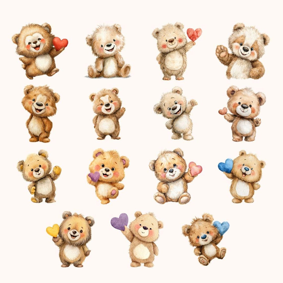 Watercolor Teddy Bear Clipart Set: Nursery Decor Pngs (digital Download ...