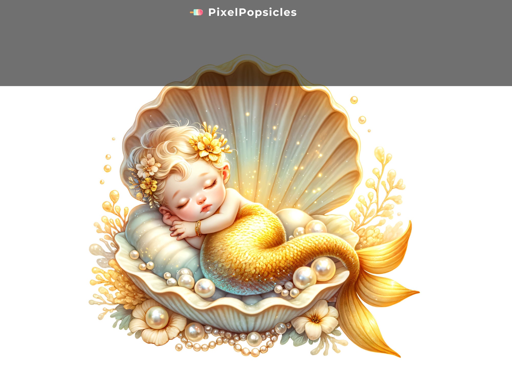 12 Baby Mermaid Clip Art, Newborn Clipart, PNG Watercolor Nursery Decor ...