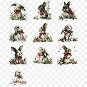 Christmas Bunny Art Printable – Cute Winter Rabbit With Bow, Snowy ...