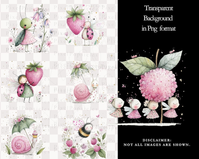 Kawaii Spring Bugs Clipart Bundle | 13 PNG Transparent Watercolor ...