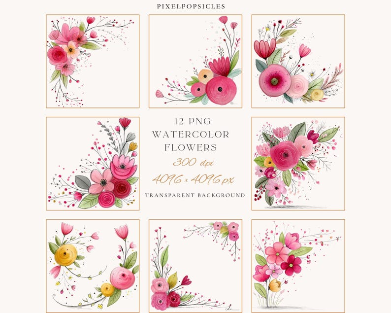 Watercolor Floral Wreath Clipart: PNG Flower Wreaths (digital Download ...