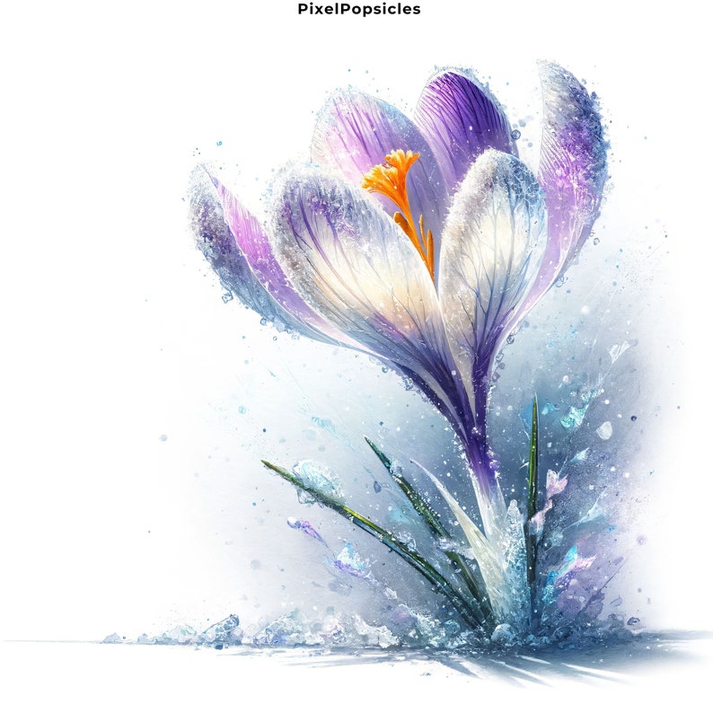 Frozen Flower Clipart: Watercolor Winter Flowers PNG (digital Download ...
