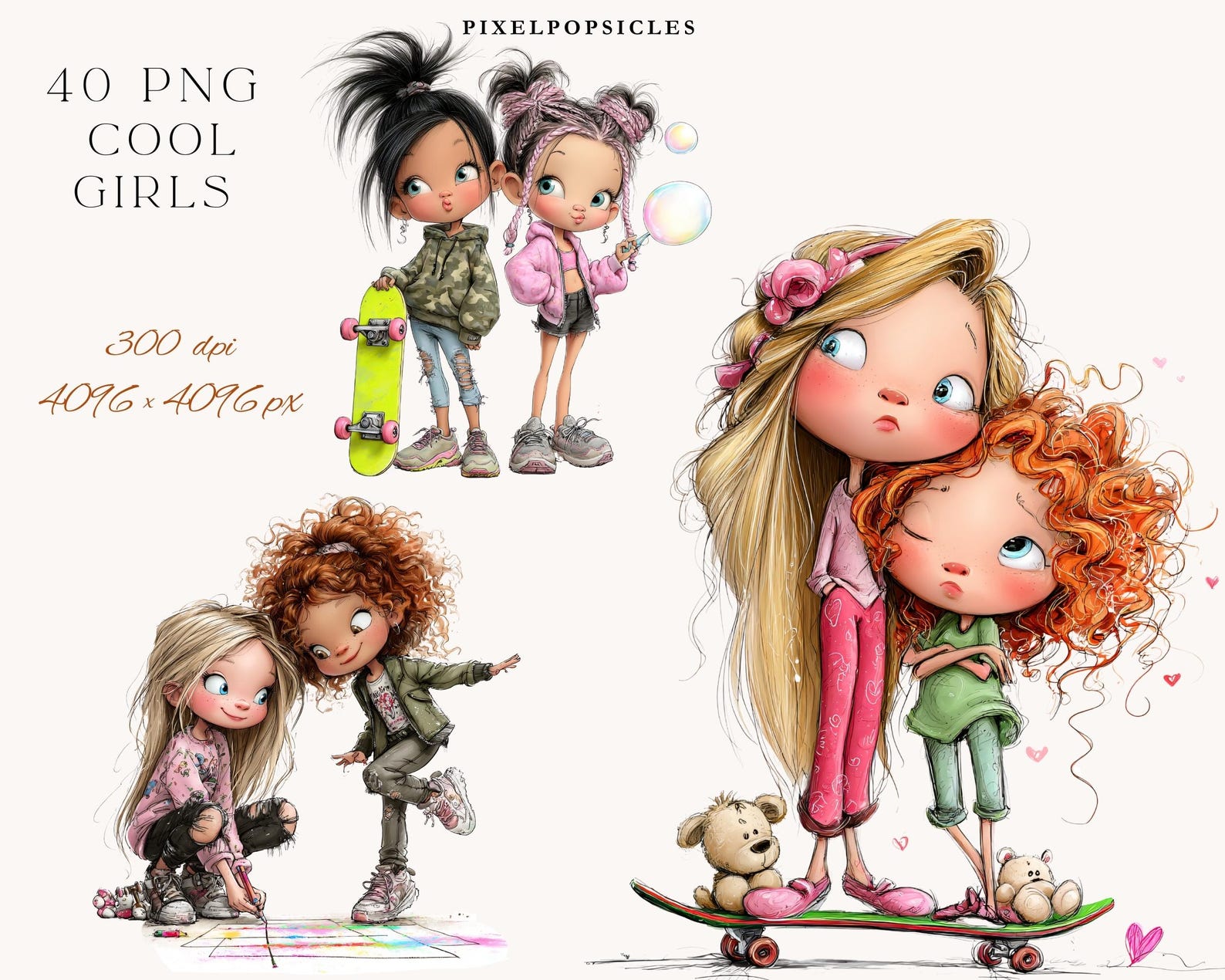 Trendy Tween Girl Clipart, Urban Friends PNG, Planner Stickers (digital ...