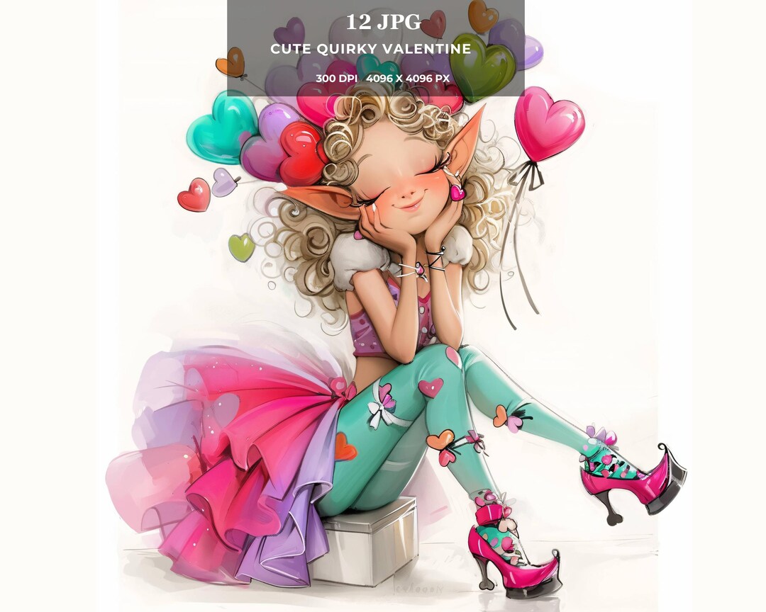 Valentine Elf Clipart: Whimsical Love-themed Digital Art (4096x4096 Px ...