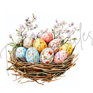 Floral Nest Watercolor Clipart: Spring Easter Eggs (digital Download ...