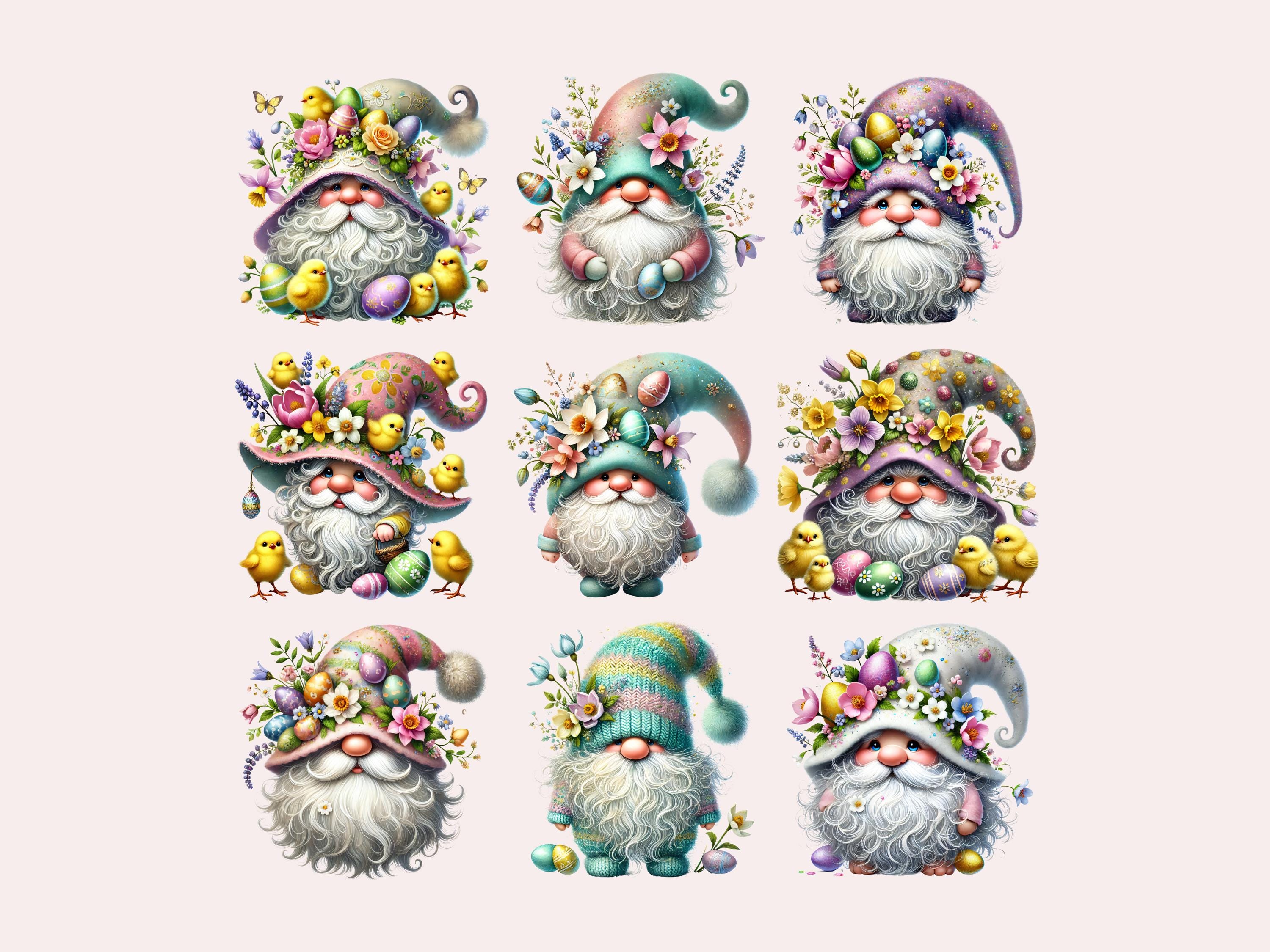 Easter Gnomes Watercolor Clipart: Spring Flowers & Eggs (PNG Digital ...