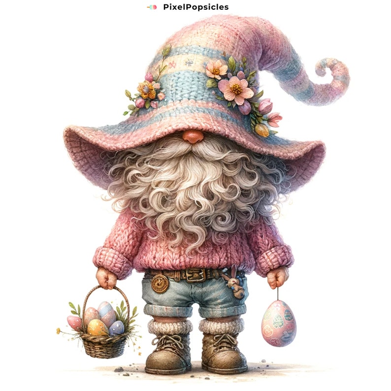 10 Easter Gnomes Watercolor Clipart PNG, Spring Flowers Easter Eggs ...