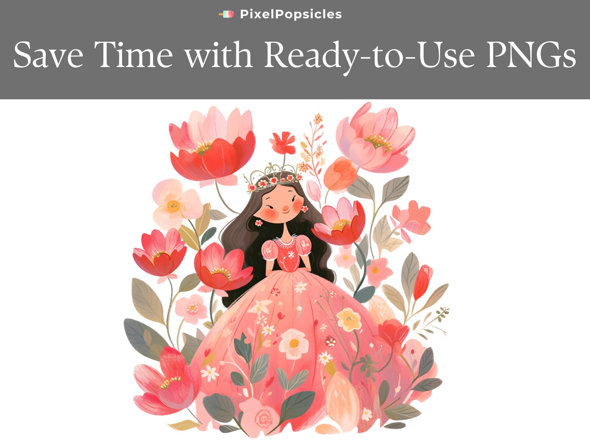 Red Princess Watercolor Clipart Set: Floral Nursery Art (digital ...