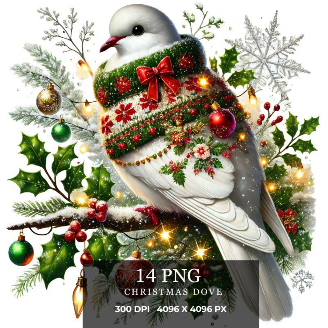 Christmas Dove Clipart: 14 PNG Images for Scrapbooking (digital ...