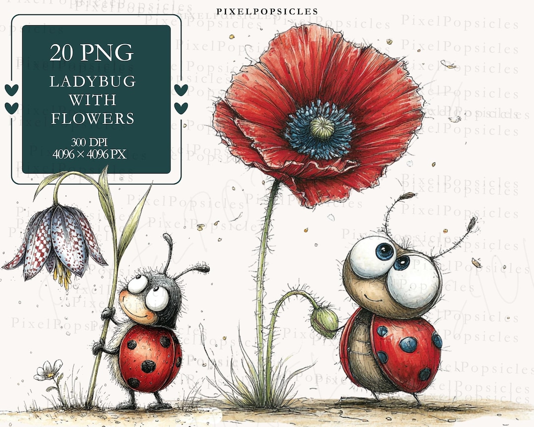 Spring Ladybug Clipart Bundle | 20 PNG Transparent | Watercolor Insects ...