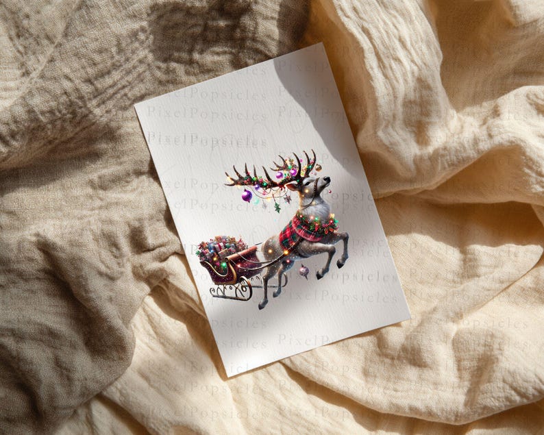 Watercolor Christmas Reindeer Clipart Set – Holiday PNG Images (digital ...