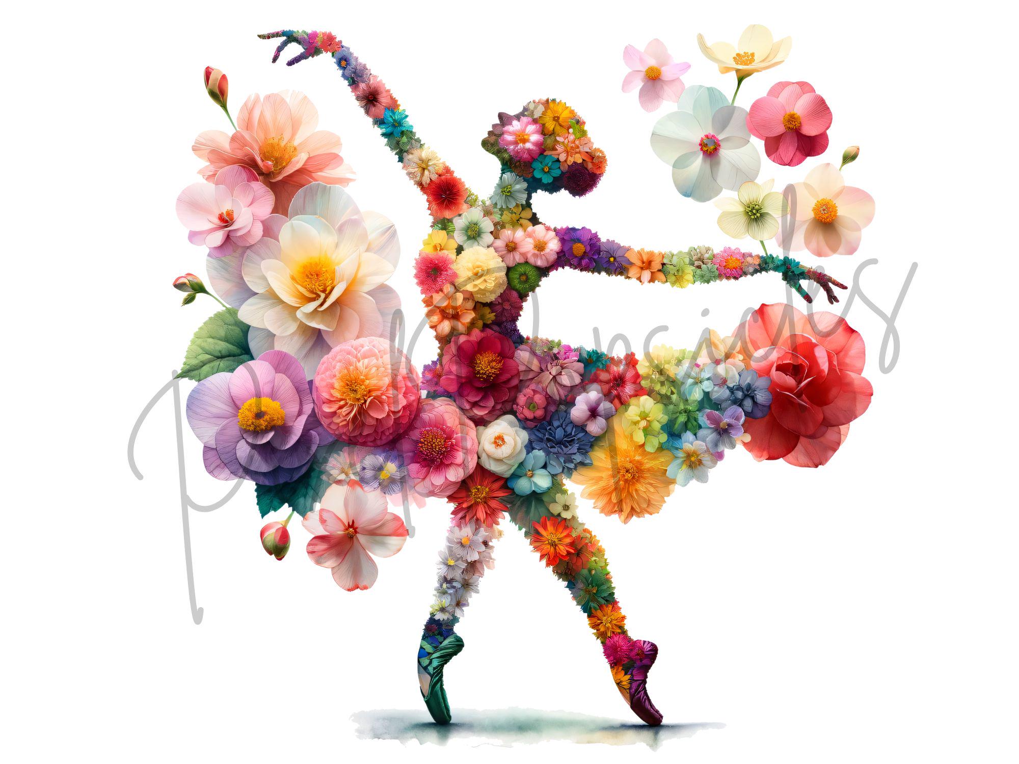Floral Ballerina Clipart: Elegant Flower Dancer Illustrations (digital ...