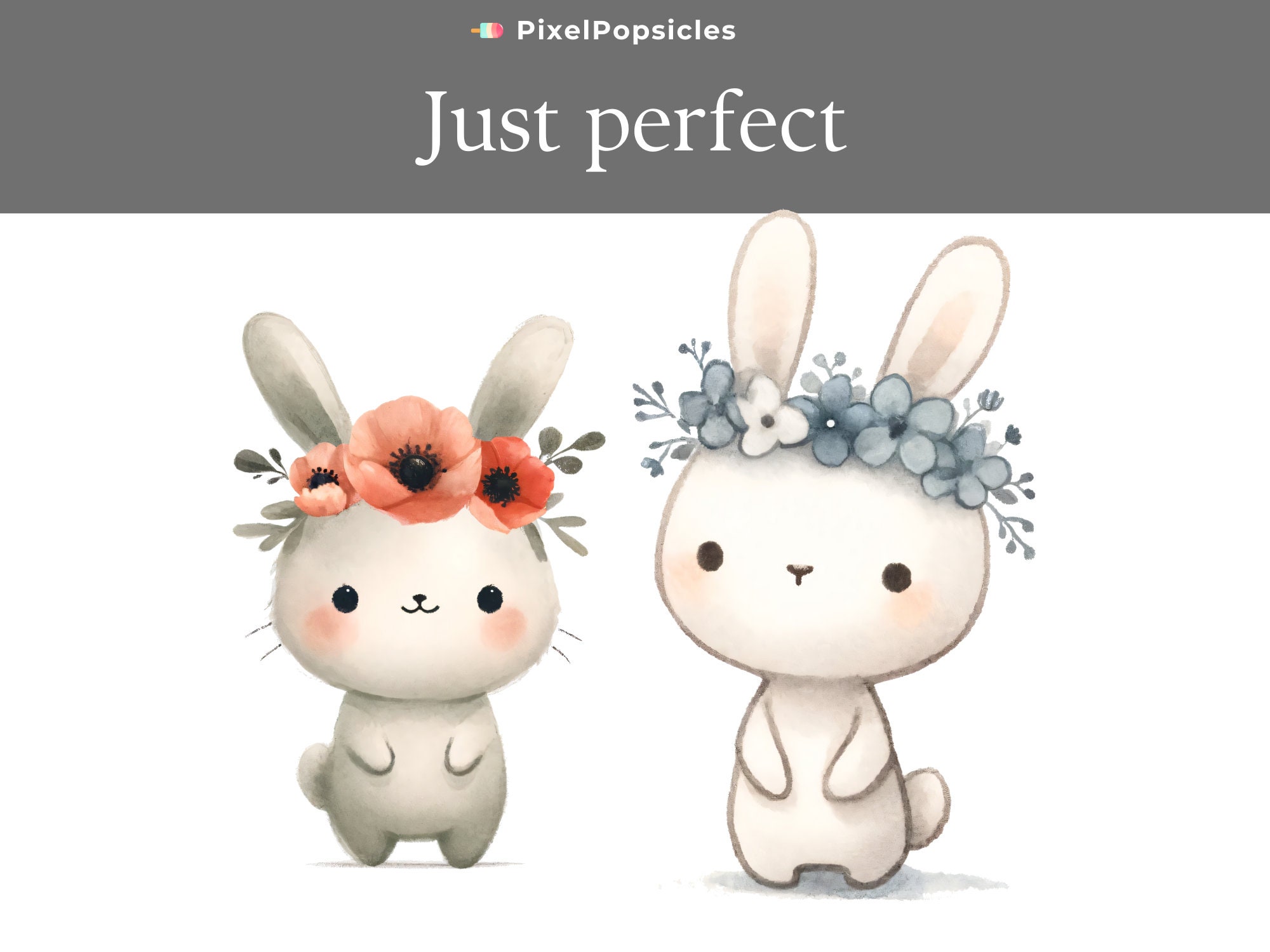Floral Easter Bunny PNG Clipart: Spring Nursery Decor (commercial Use ...