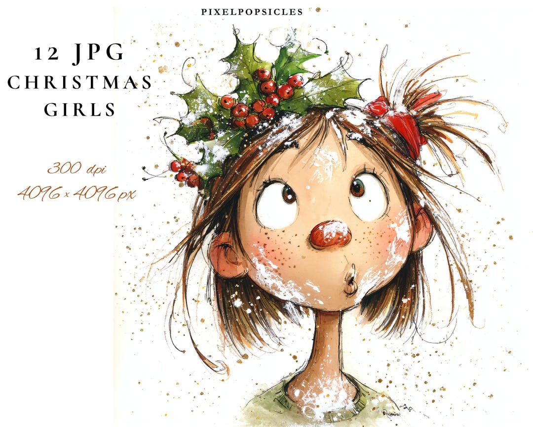Christmas Girls Clipart | Holiday Watercolor Ornaments for Digital ...