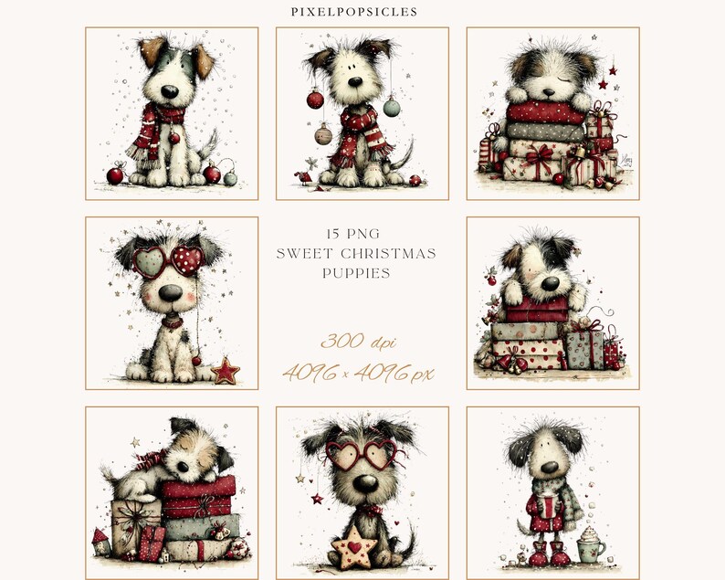 Watercolor Christmas Puppies Clipart: Holiday Puppy PNG (digital ...