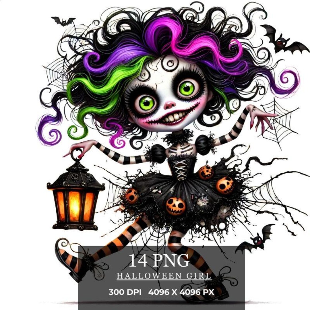 14 Halloween Girl Clipart Set, Pumpkin PNG, Cute Halloween Girls PNG ...