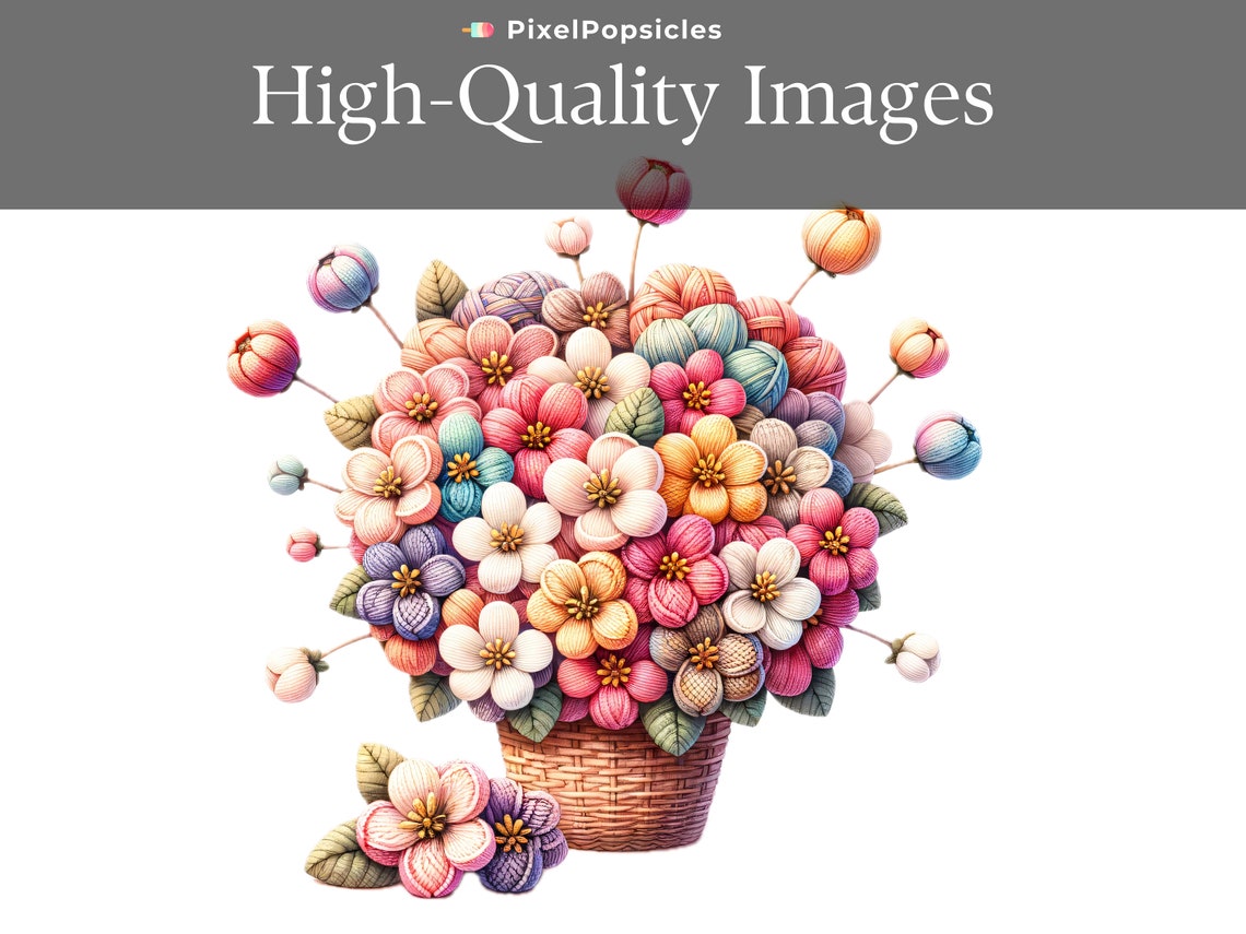 10 Knitted Flowers Clipart Bundle, Spring Flowers Clipart, Cute Png ...