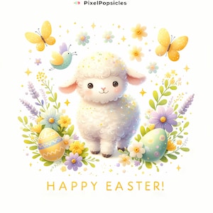 4 Easter Lambs With Flowers Clipart JPG, Scrapbooking , Card Making ...