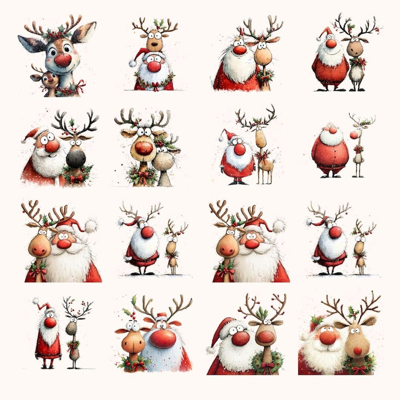 Santa & Reindeer Clipart Set: Festive Holiday Graphics (png,download) 1 ...