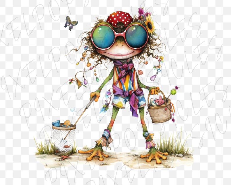 Frog on the Beach Clipart: Summer Watercolor PNG Images (digital ...