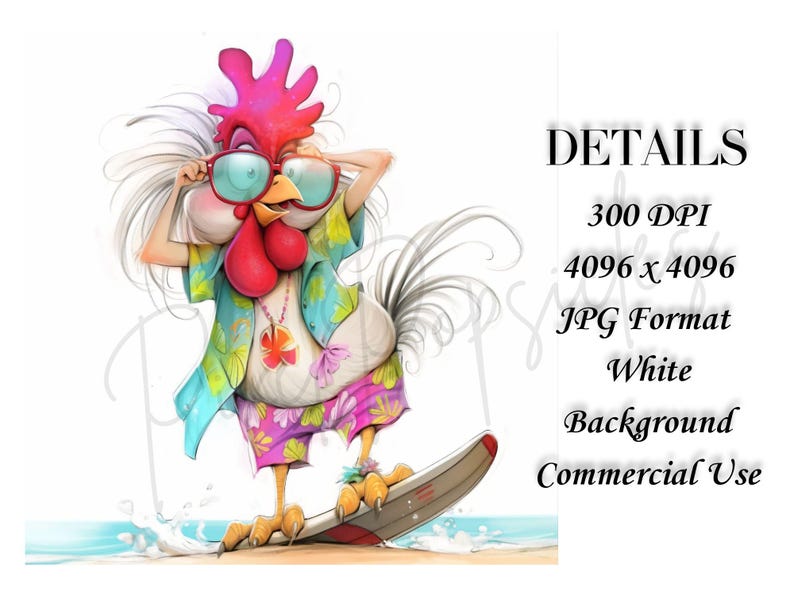 Funny Chicken Beach Clipart: Summer Hen JPG (digital Download) - Etsy