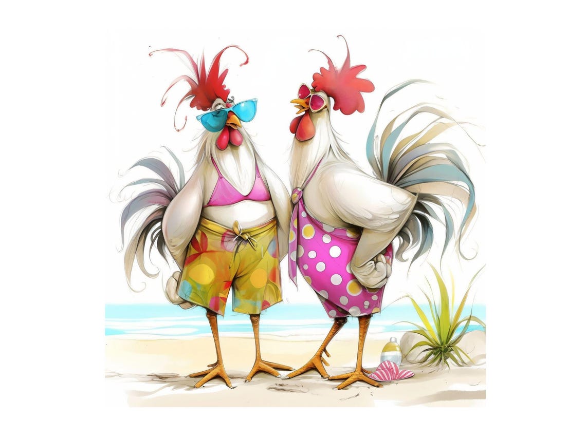 Funny Chicken Beach Clipart: Summer Hen JPG (digital Download) - Etsy