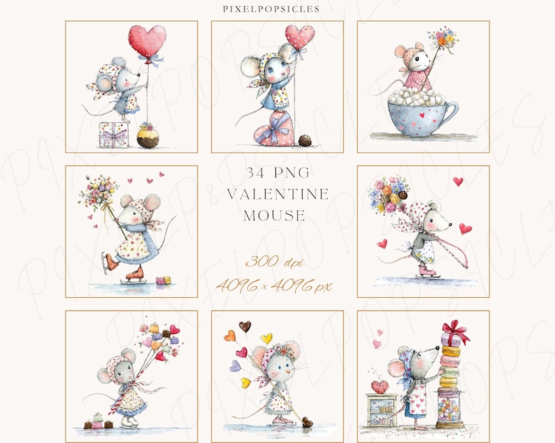34 Png Valentine Animals Dandelion Watercolor Clipart Bundle (digital ...