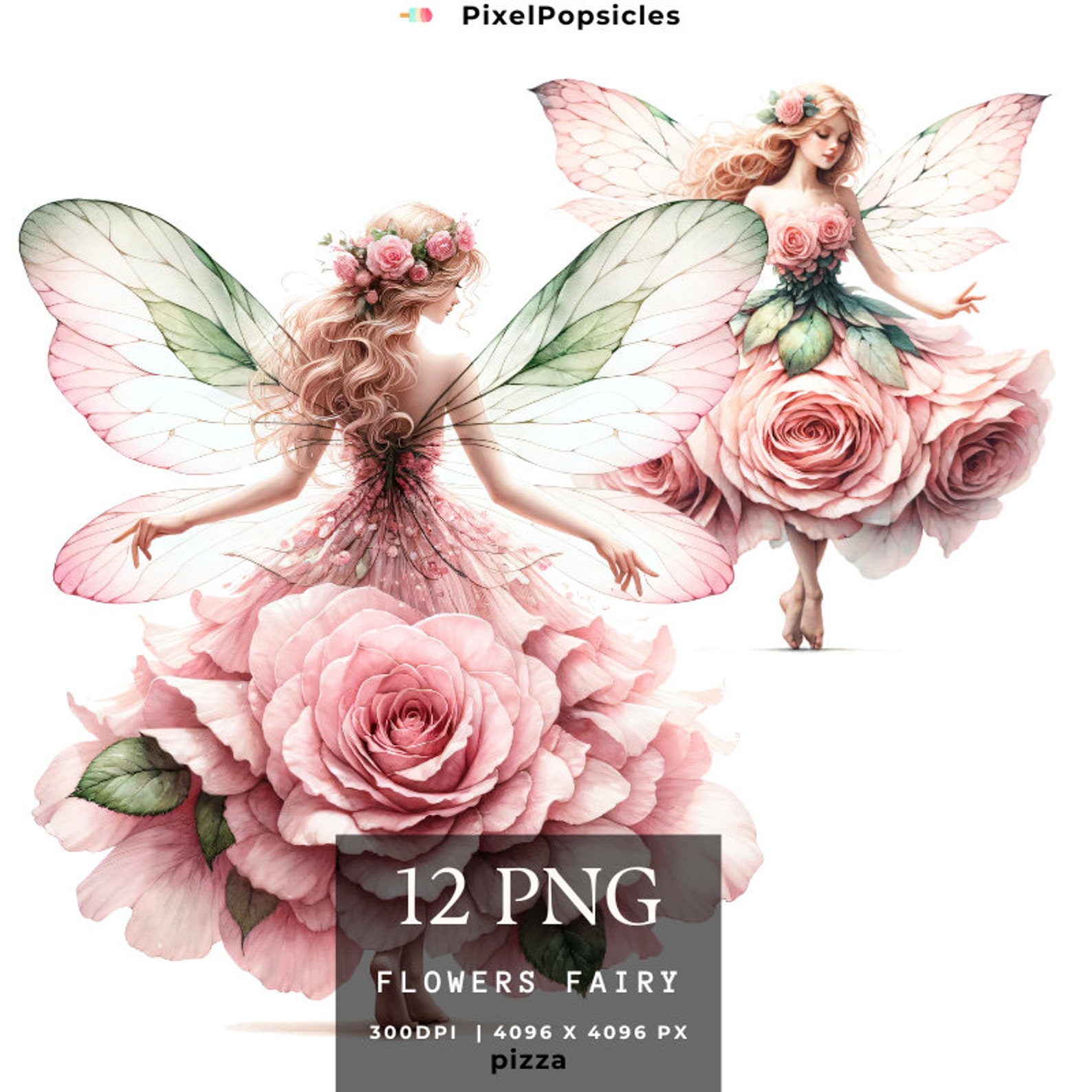 Watercolor Flower Fairy Clipart: Transparent PNG Bundle (digital ...
