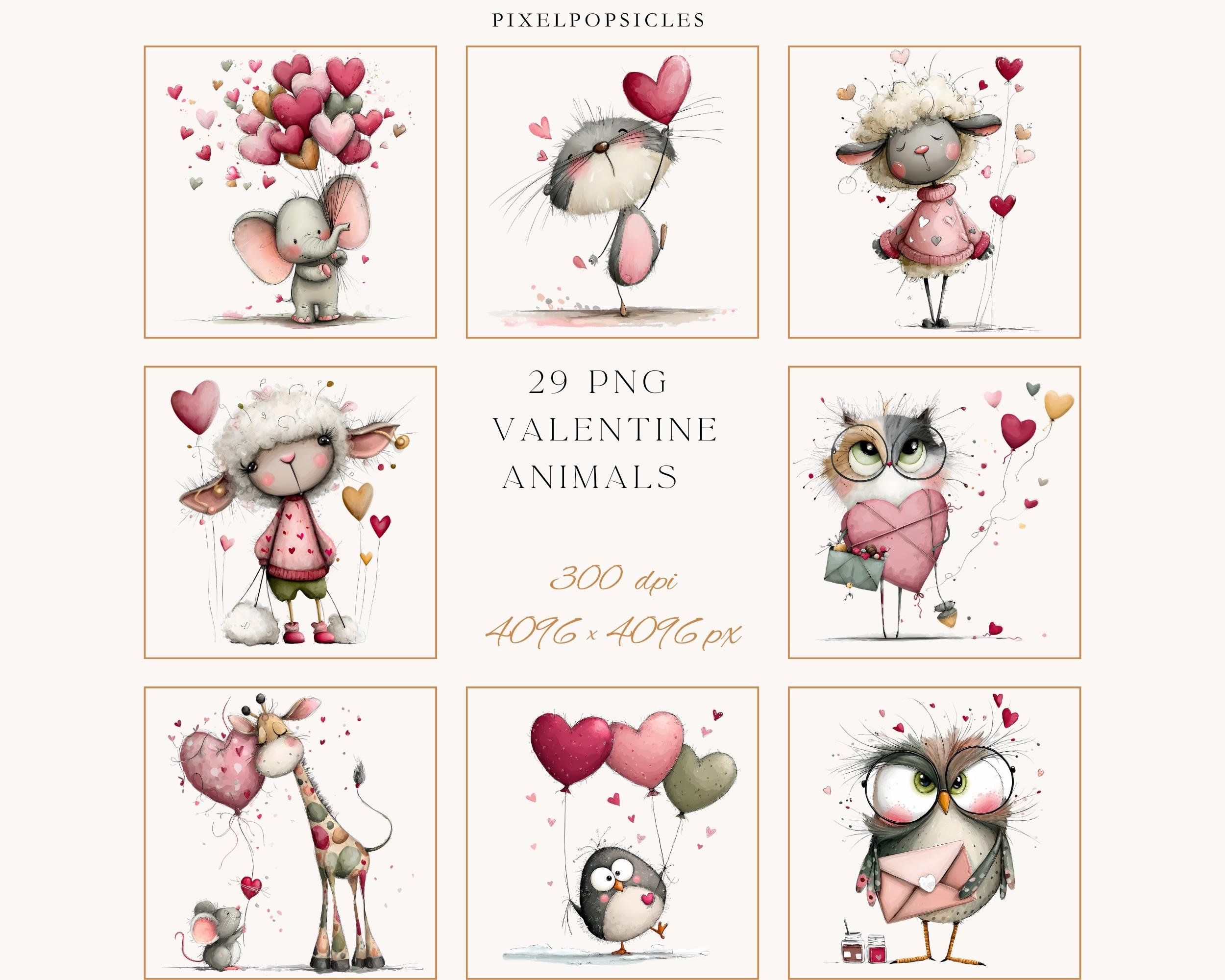 Valentine Animals Watercolor Clipart Bundle (digital Download) 1# - Etsy