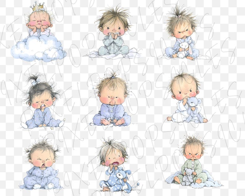Watercolor Sweet Angry Baby Clipart: High-res Whimsical PNG Images ...