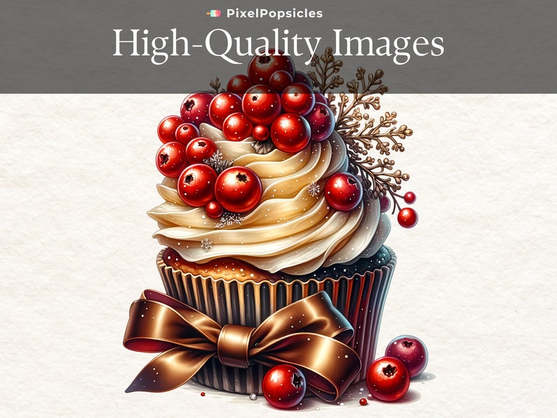 Christmas Cupcakes Clipart 10 PNG Bundle, Elegant Treats Transparent ...