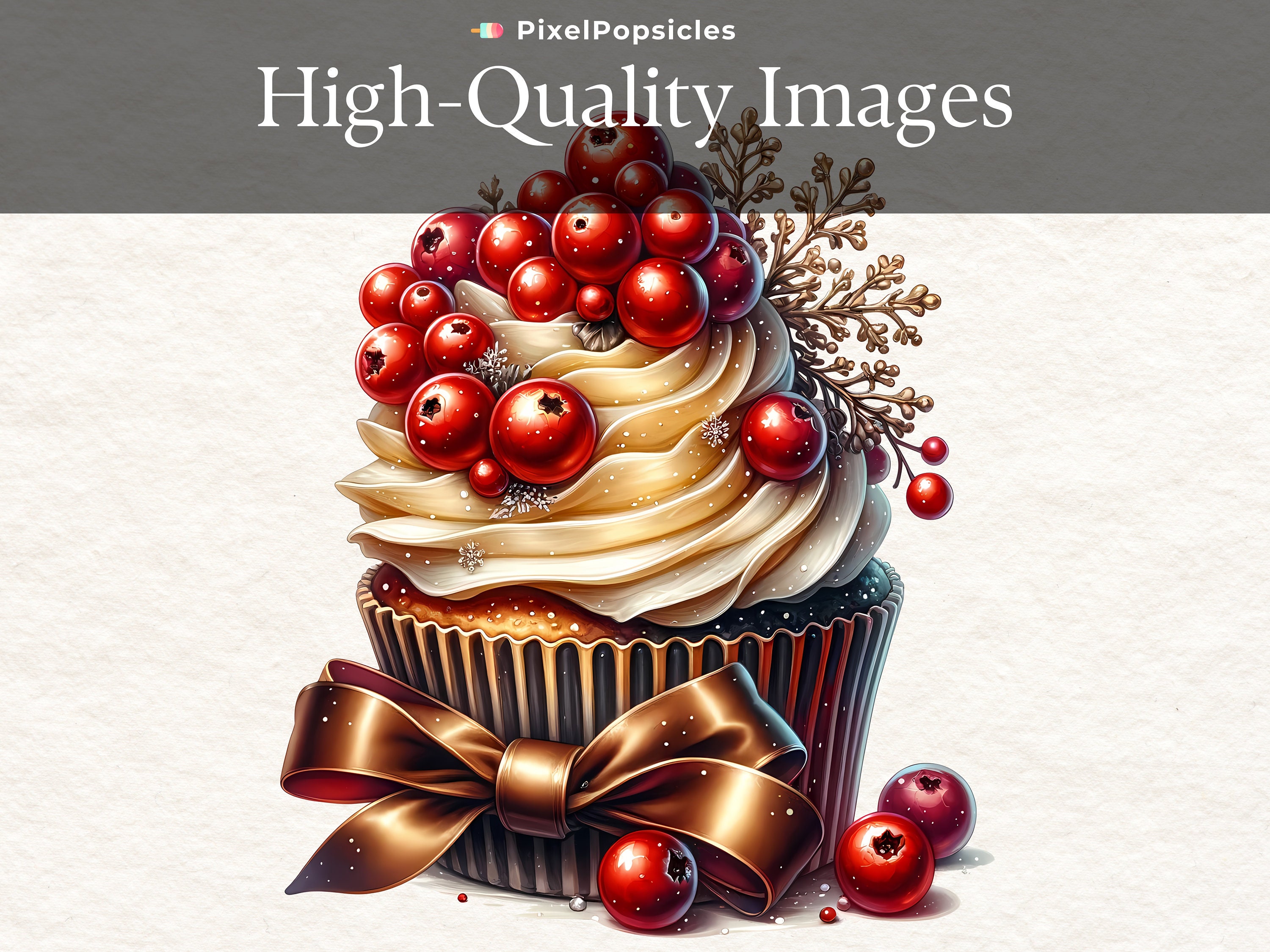 Christmas Cupcakes Clipart 10 PNG Bundle, Elegant Treats Transparent ...