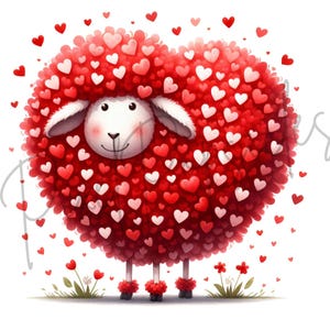 Valentine Sheep Clipart: Love Heart Pngs for Scrapbooking (digital ...