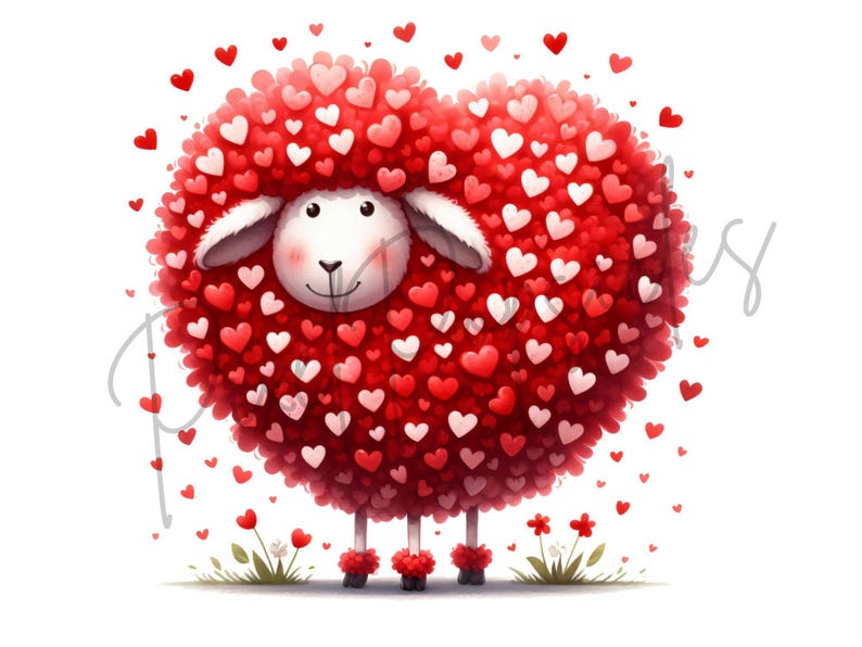 Valentine Sheep Clipart: Love Heart Pngs for Scrapbooking (digital ...