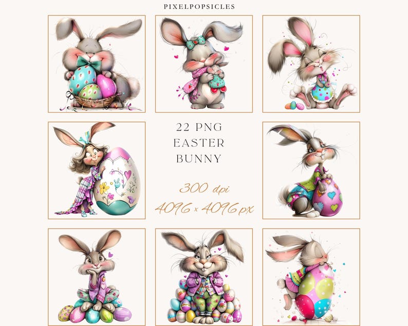 Quirky Easter Bunny Clipart: Whimsical Rabbit PNG Bundle (digital ...