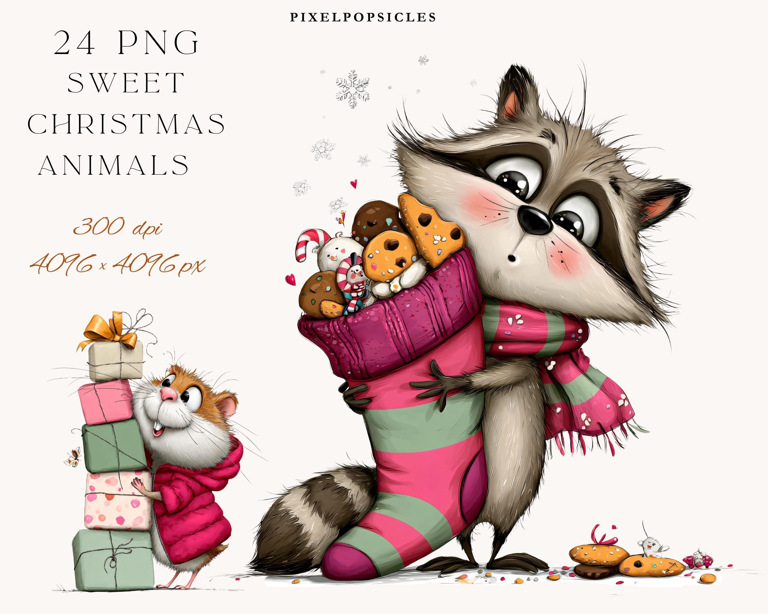 Sweet Christmas Animals PNG Bundle: Winter Woodland Clip Art ...